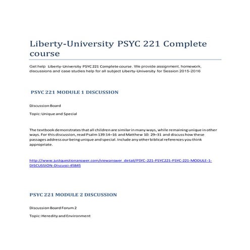 Liberty university psyc 221 complete course | DOCX
