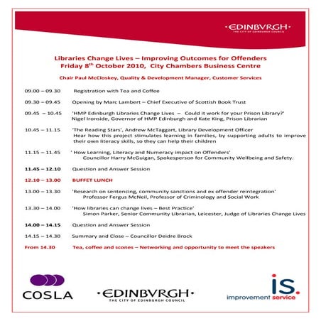 Libraries Change Lives and HMP Edinburgh - Programme | PDF