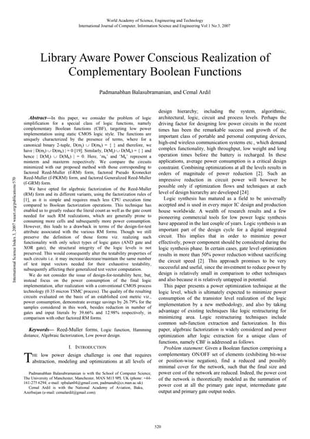 Library Aware Power Conscious Realization Of Complementary Boolean Functions Pdf