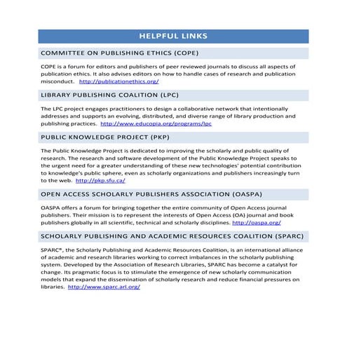 Library as publisher handout 2-helpful links | PDF