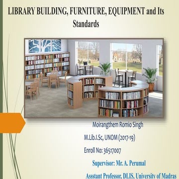 Library building, furniture, Equipment and its standards | PPTX