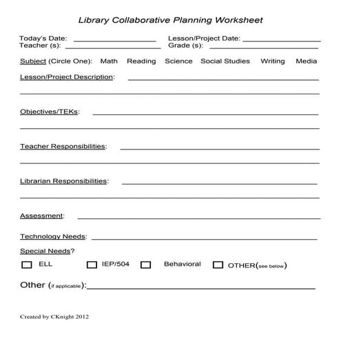 Library collaborative planning worksheet | PDF