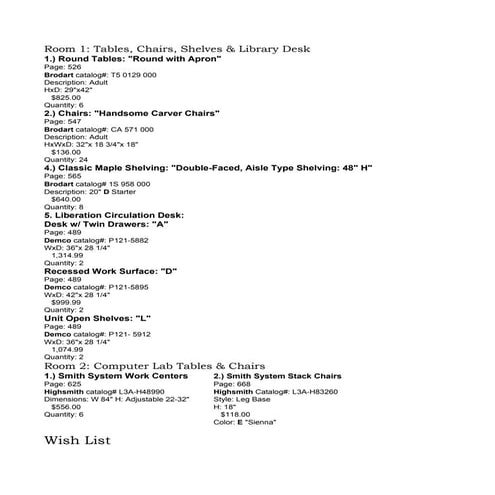 Library Furniture Order | XLS