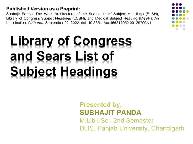 SEARS LIST OF SUBJECT HEADINGS (PRACTICE) | PPSX
