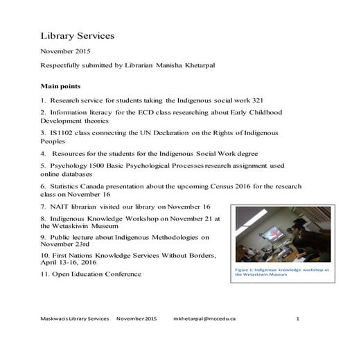 Library services report for November 2015 | PDF