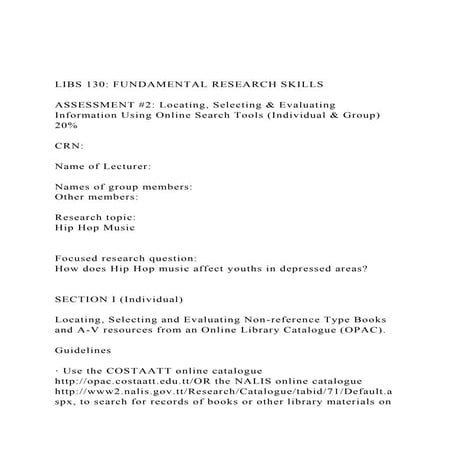 LIBS 130 FUNDAMENTAL RESEARCH SKILLSASSESSMENT #2 Locati.docx