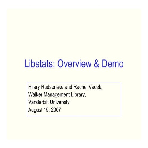 Libstats: Demo and Overview | PDF