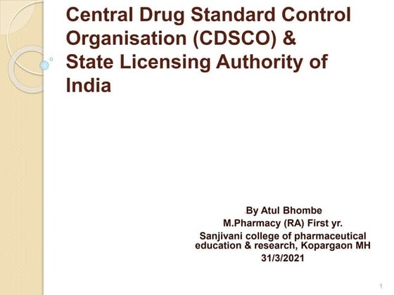 CDSCO- CENTRAL DRUG STANDARD CONTROL ORGANISATION | PPTX