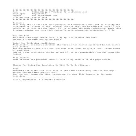 Liscense for Spike Blogger Theme Template | TXT