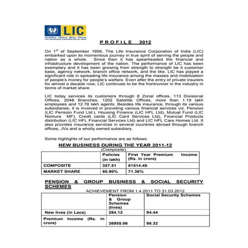 LIC PROFILE 2012 | PDF