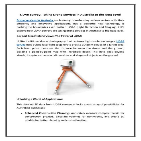 LiDAR Survey Taking Drone Services in Australia to the Next Level | PDF