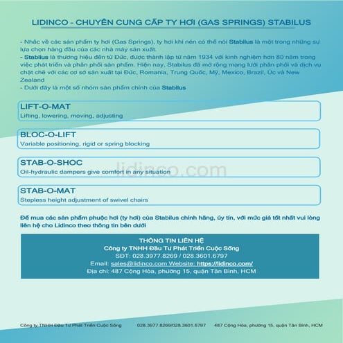 Lidinco - Part Number Stabilus Gas Springs | PDF