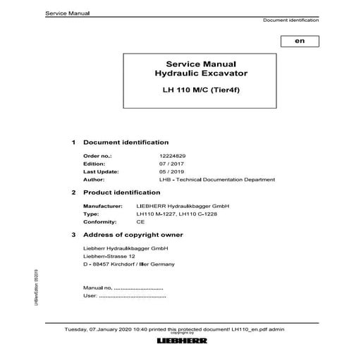 Liebherr lh110 c 1228 (tier4f) hydraulic excavator service repair ...
