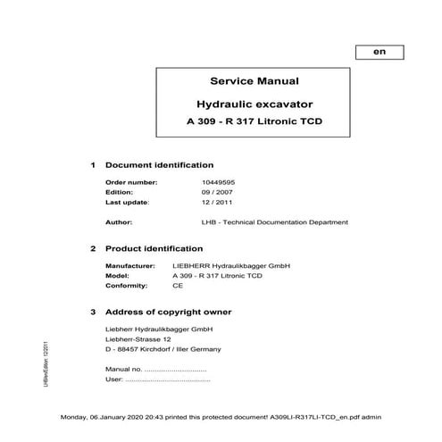 Liebherr r317 li ind-tcd hydraulic excavator service repair manual ...