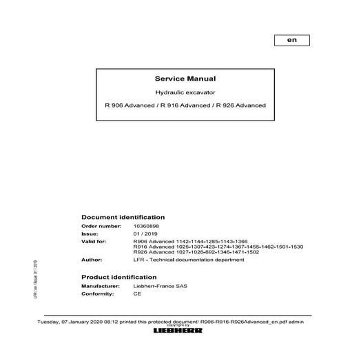 Liebherr r926 1471 advanced hydraulic excavator service repair manual | PDF