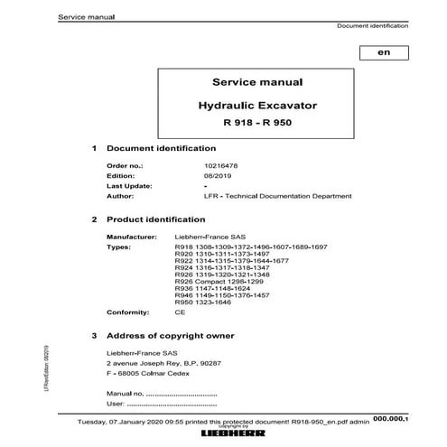 Liebherr r920 compact hydraulic excavator service repair manual | PDF
