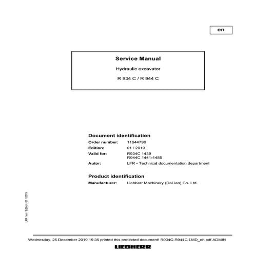 Liebherr r934 c hydraulic excavator service repair manual | PDF