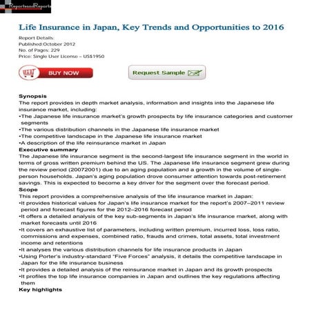 Life Insurance in Japan, Key Trends and Opportunities to 2016 | PDF