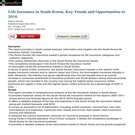 Life Insurance in South Korea, Key Trends and Opportunities to 2016 | PDF