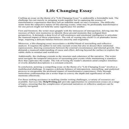 Life Changing Essay. University of North Carolina at Pembroke | PDF