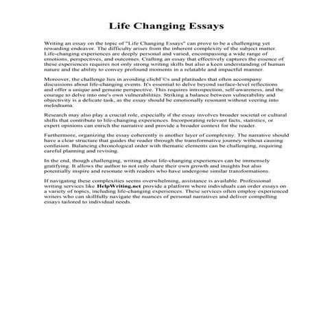 Life Changing Essays | PDF | Freelance Writing | Content Production