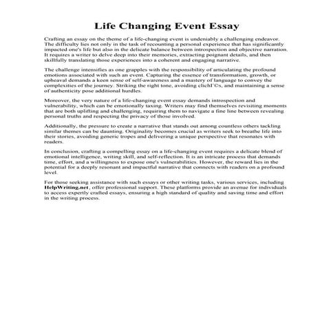 Life Changing Event Essay. an experience that changed my life essay | PDF