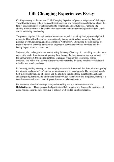 Life Changing Experiences Essay | PDF Life Changing Experiences Essay | PDF