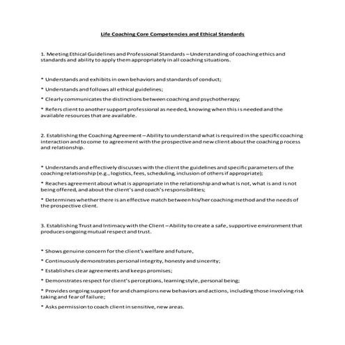 Life coaching core competencies and ethical standards | DOCX | Family ...