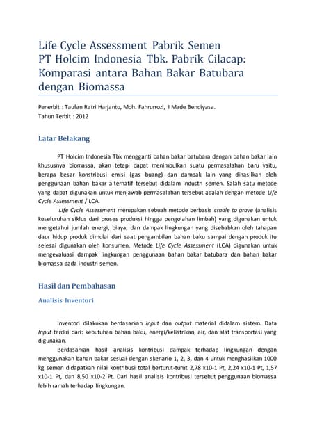 Ringkasan lca semen holsim | PDF