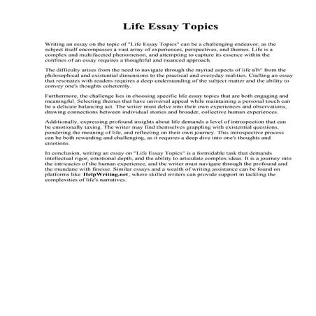 Life Essay Topics. Gateway Community and Technical College | PDF