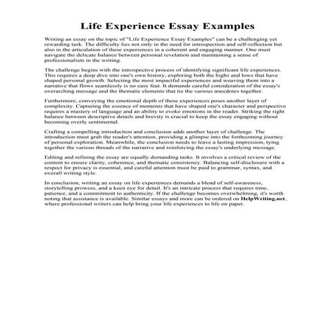 Life Experience Essay Examples | PDF