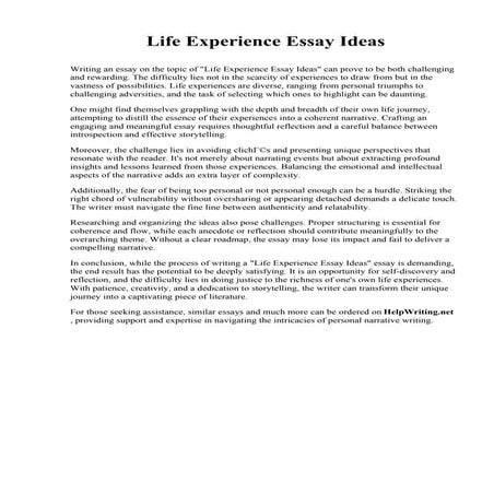 Personal Experience Essay Ideas | PDF
