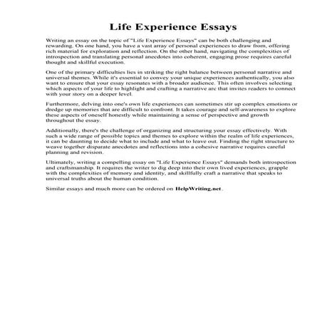 Life Experience Essays. Write an essay about your life experience. How ...
