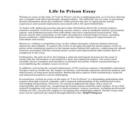Life In Prison Essay. Life in Prison in 1ad | PDF