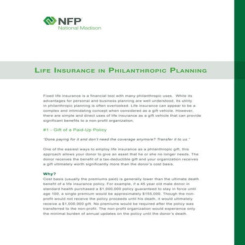 Life Insurance in Philanthropic Planning | PDF