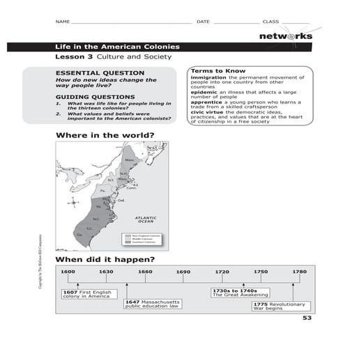 Life in the American Colonies- Reading Essentials | PDF