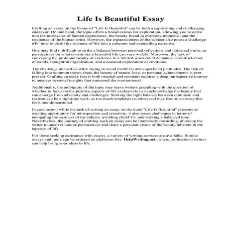 Life Is Beautiful Essay. Analysis Of Its A Wonderful Life Essay Example ...