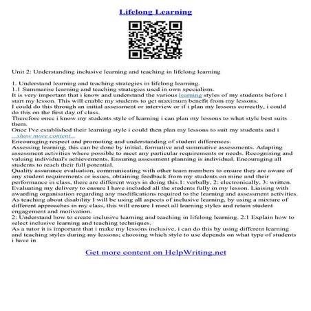 Lifelong Learning Essay | PDF | Special Education | Education