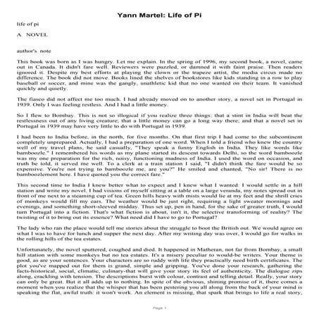 Life of Pi, story written by Yann Martel | PDF