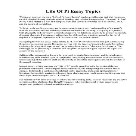 Life Of Pi Essay Topics. Academic Proofreading - literary analysis ...