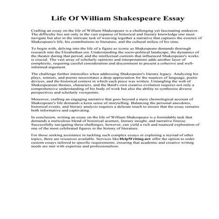Life Of William Shakespeare Essay. Missouri University of Science and ...