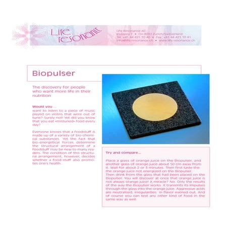 Life Resonance Biopulser E | PDF