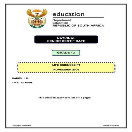Life sciences p1 nov 2009 eng | PDF
