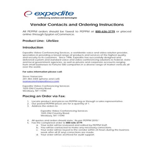 LifeSize Ordering Instructions | PDF