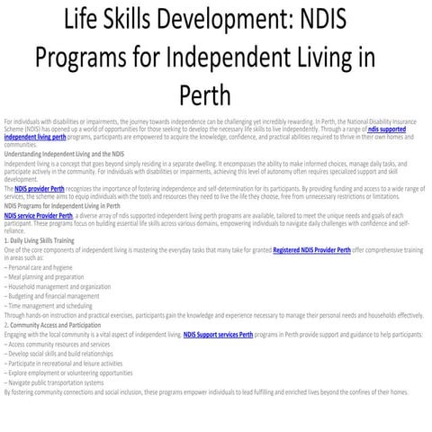 Life Skills Development NDIS Programs for Independent Living in Perth.pptx
