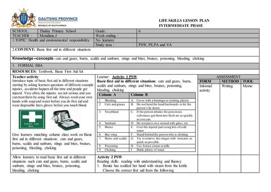 Life skills lesson plan intermediate phas gr6 | DOCX | Primary ...