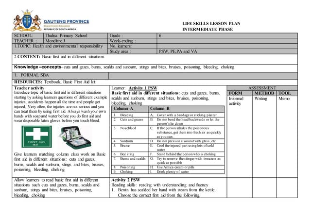 Life skills lesson plan intermediate phas gr6 | DOCX