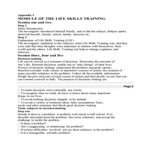 Life skills training module | DOCX