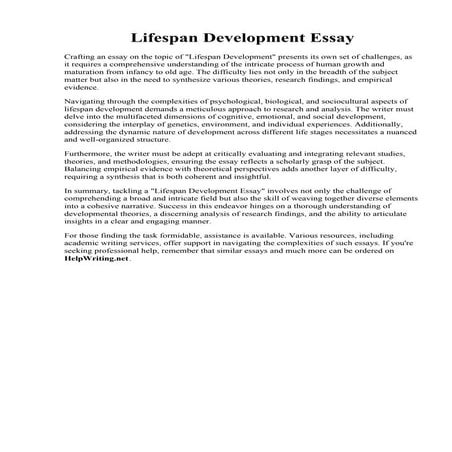 Lifespan Development Essay. Life Span Development and Personality ...
