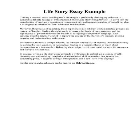 Life Story Essay Example | PDF